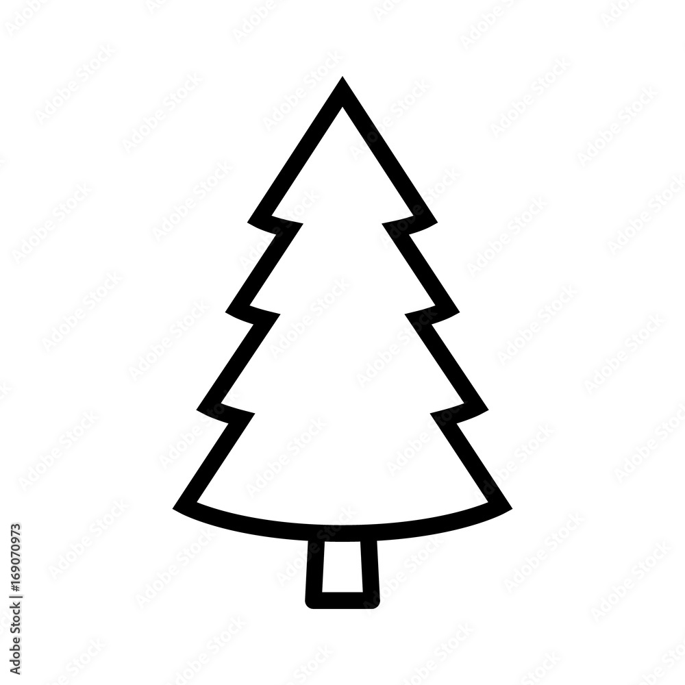 Evergreen conifer / pine tree flat stylized line art vector icon for ...
