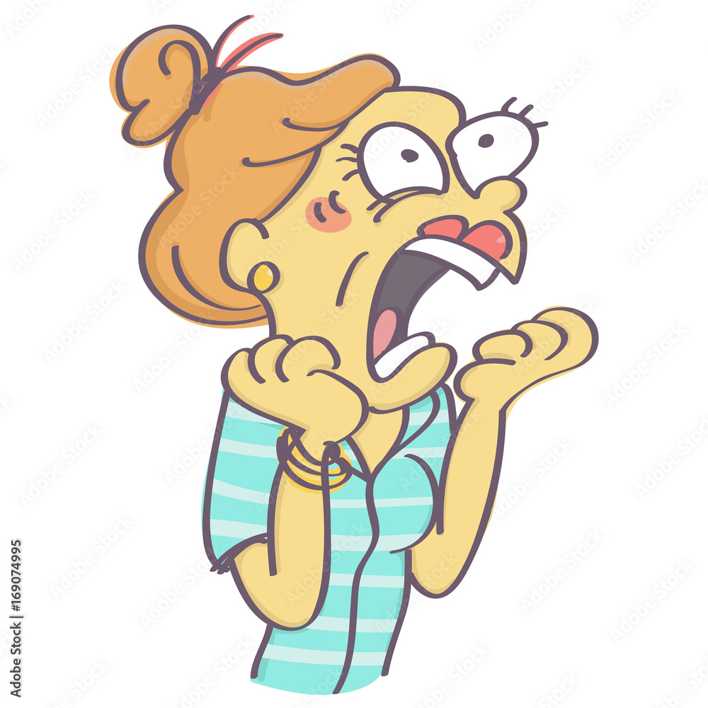 Funny woman panicking and screaming, vector cartoon isolated on white ...