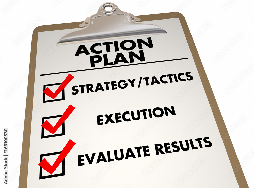 Action Plan Clipboard Checklist Strategy Tactics 3d Illustration Stock ...