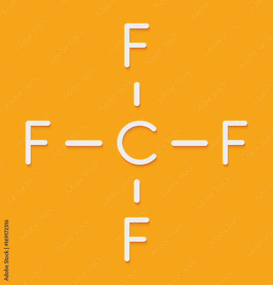 Tetrafluoromethane (carbon tetrafluoride, CF4) greenhouse gas molecule ...
