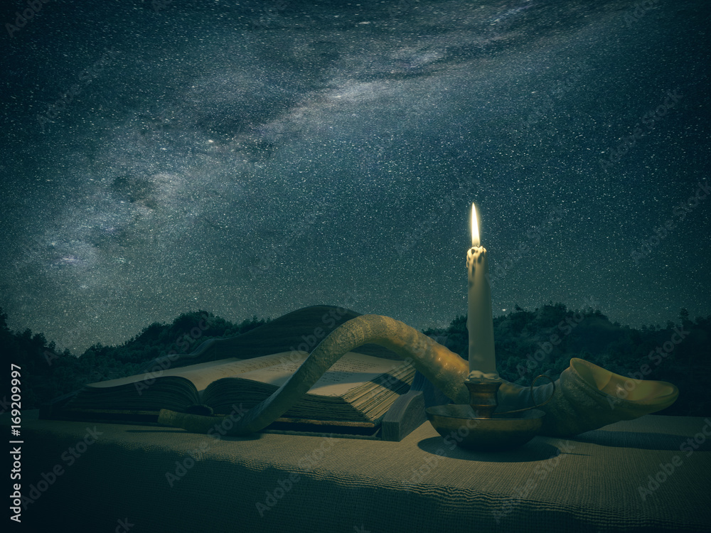 jewish holiday background with old book and landscape concept photo ...