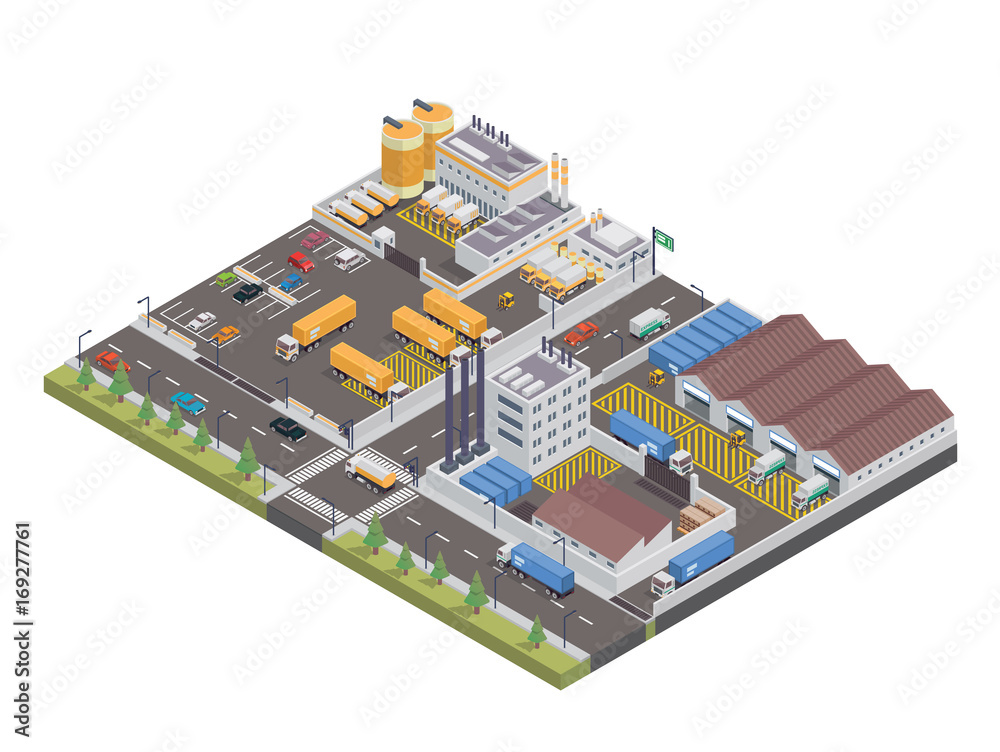 Modern Isometric Big Industrial Factory and Logistic Warehouse Complex ...