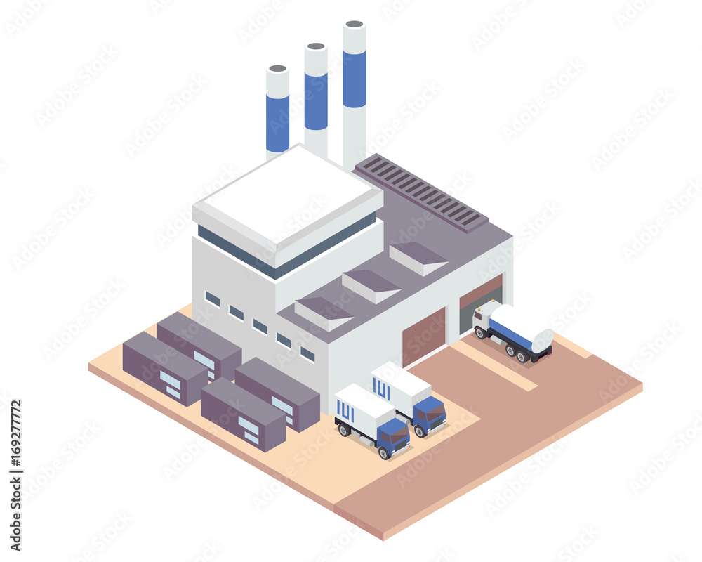 Modern Isometric Industrial Factory and Warehouse Logistic Building ...