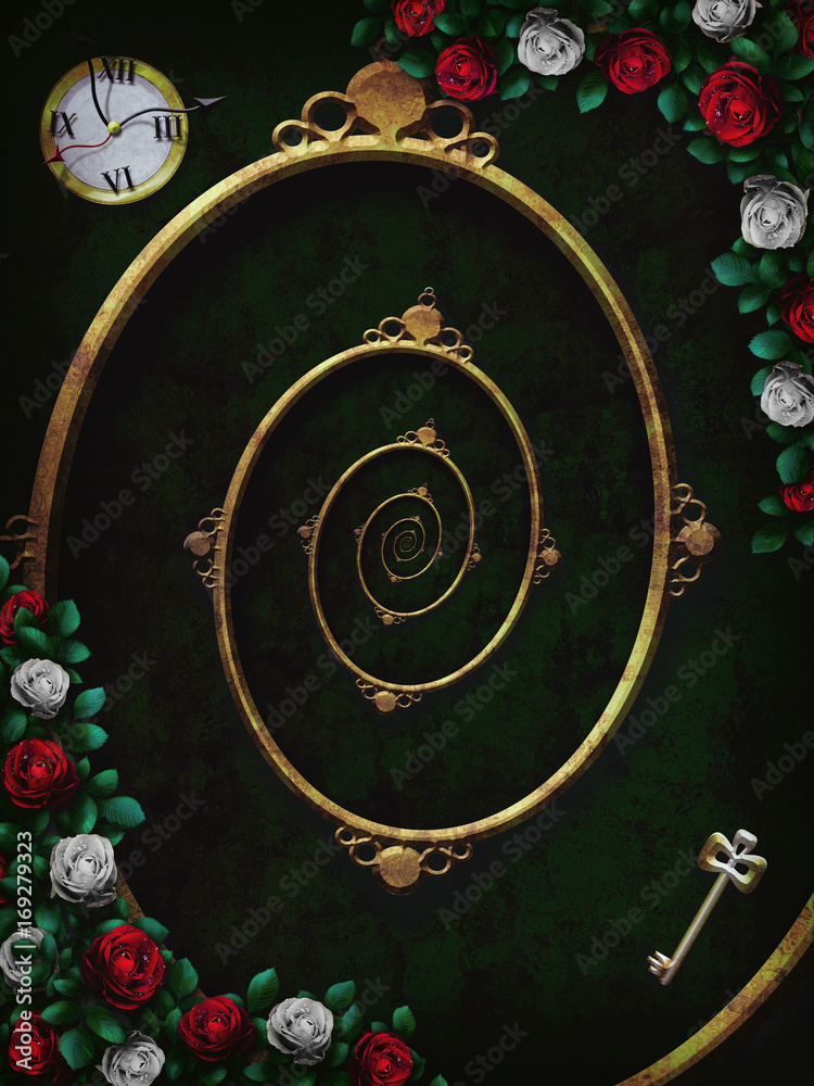 Alice in wonderland. Red roses and white roses on chess wonderland ...