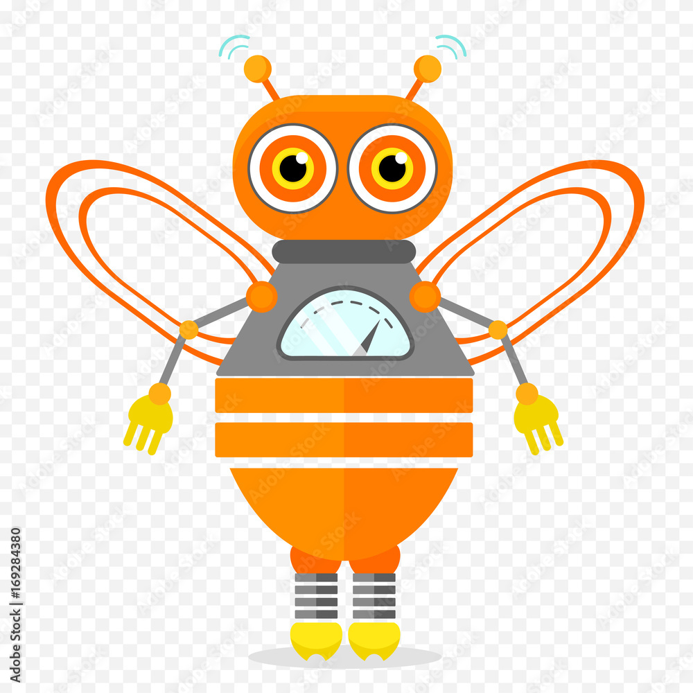 Orange Friendly Cartoon Bee Robot Character. Isolated vector robot on ...