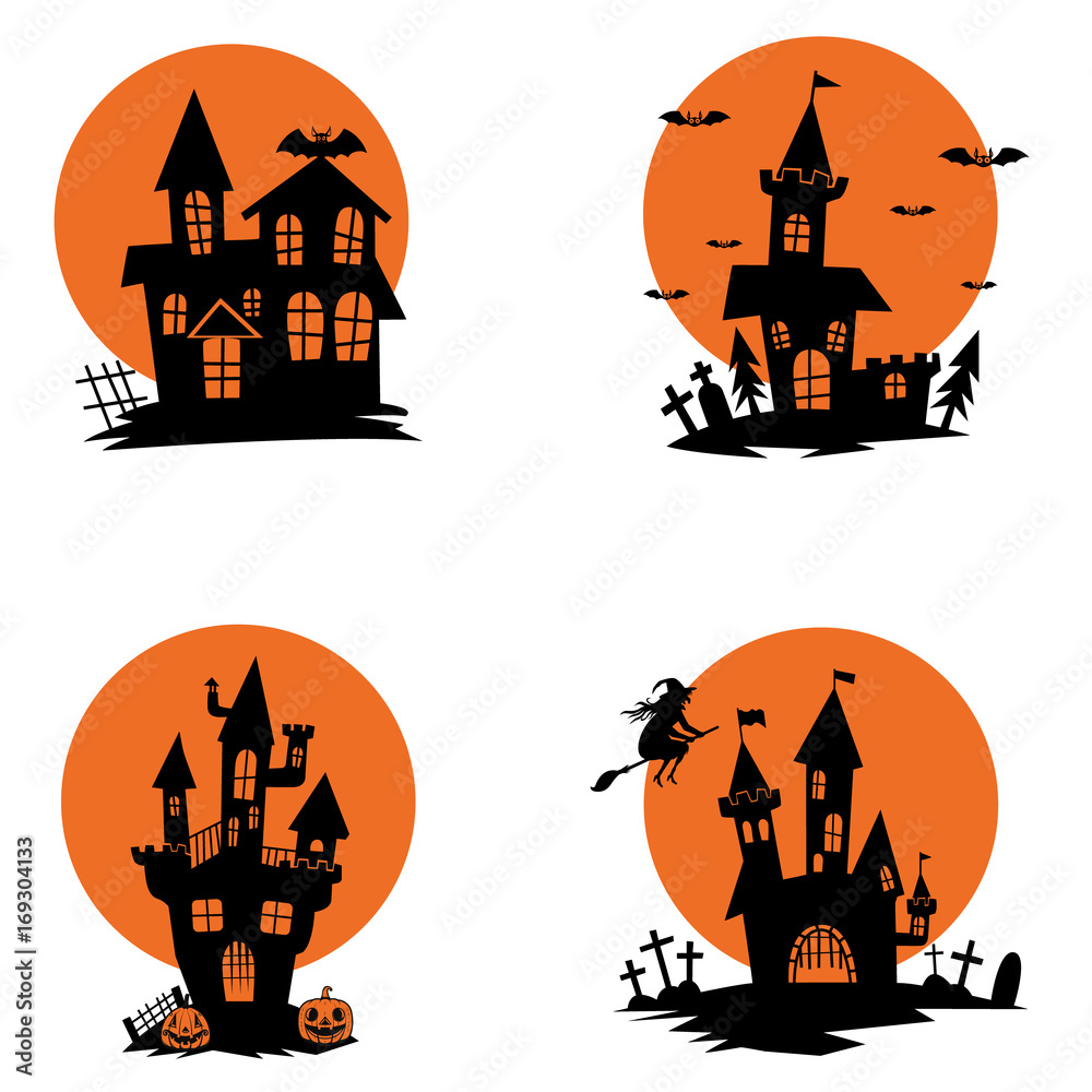 Set of ghost houses. Halloween theme. Design elements for poster ...