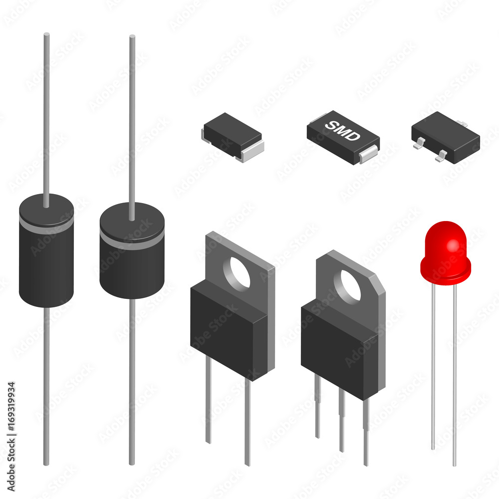 Set of different diodes in 3D, vector illustration. Stock Vector ...