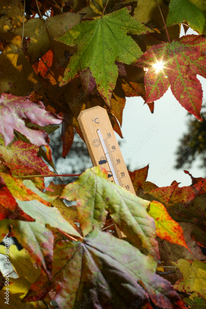 nice weather in the autumn shown with mercury thermometer Stock Photo ...