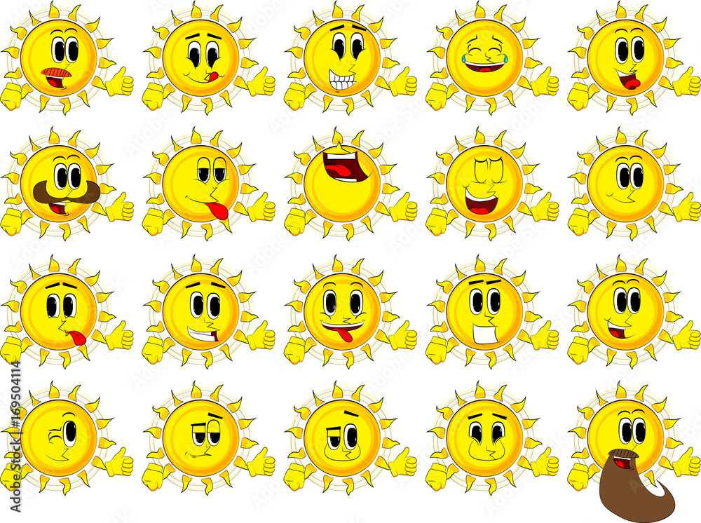 Cartoon sun making thumbs up sign. Collection with happy faces ...