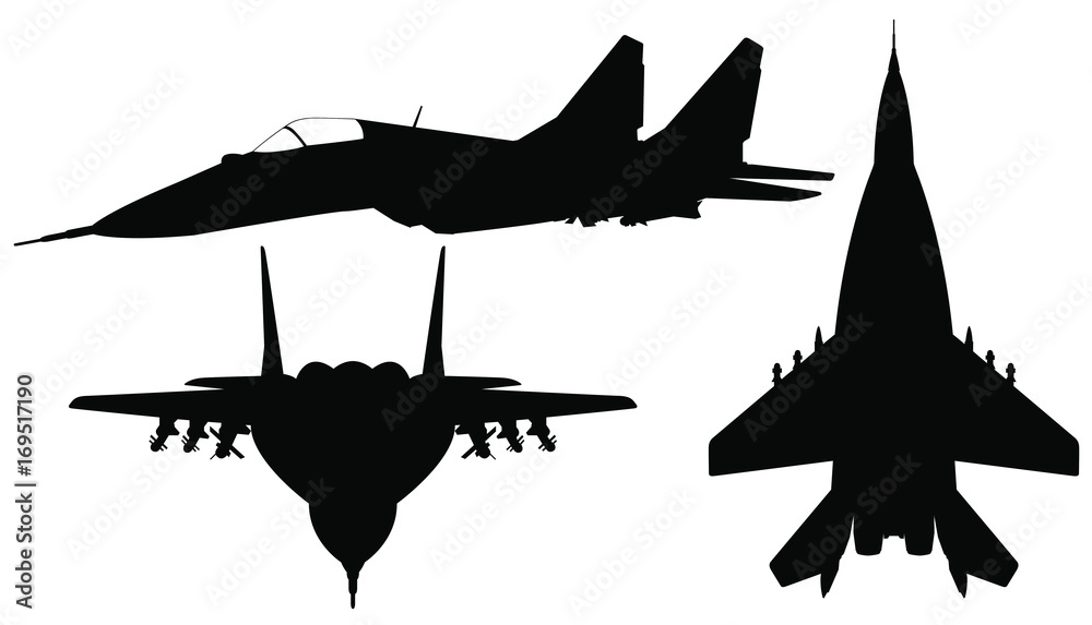 Vector set of silhouette of the fighter jet Mig-29 Stock Vector | Adobe ...