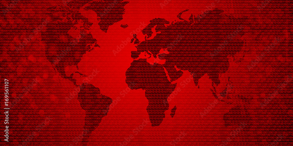 Binary code on world map background wallpaper. Red Stock Photo | Adobe ...