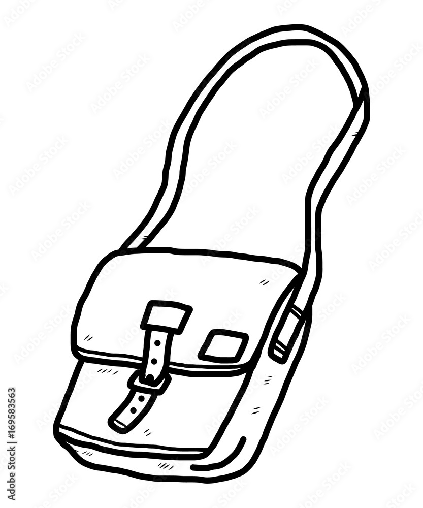 side bag / cartoon vector and illustration, black and white, hand drawn ...