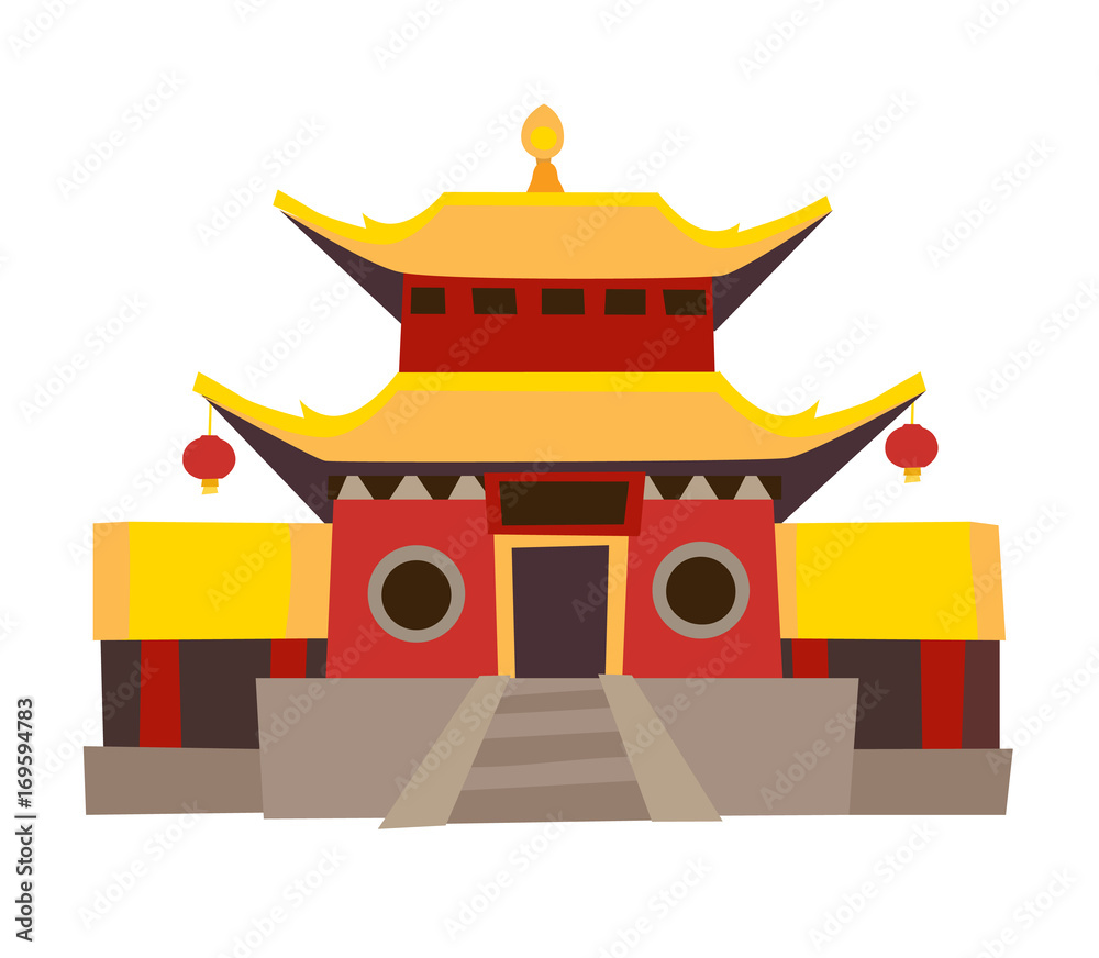 Shaolin temple vector icon. China house in cartoon style, red color ...