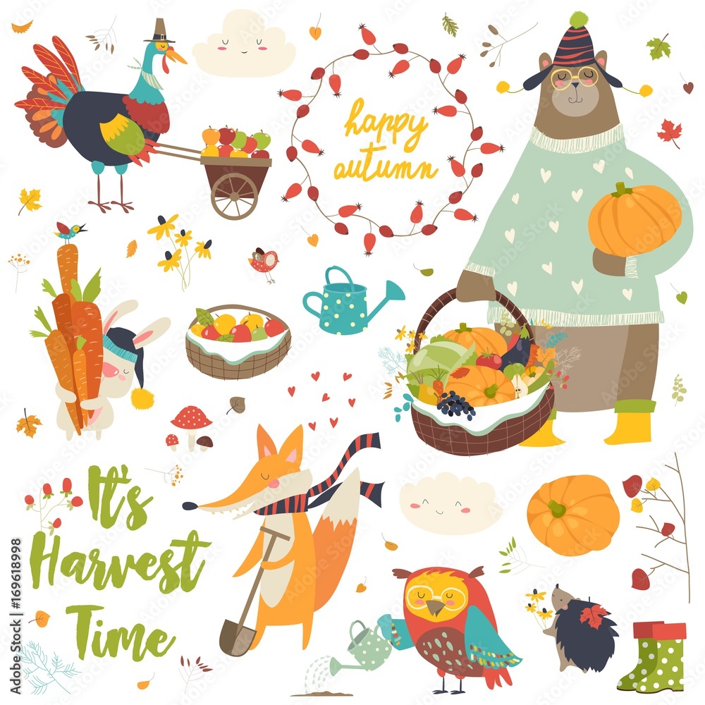 Harvesting animals set Stock Vector | Adobe Stock