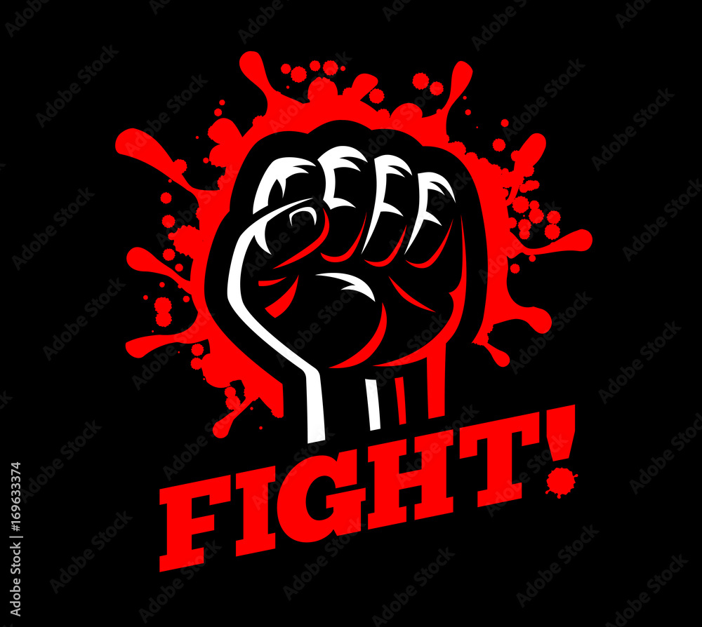 fist fight red blood spatter emblem poster vector illustration isolated ...