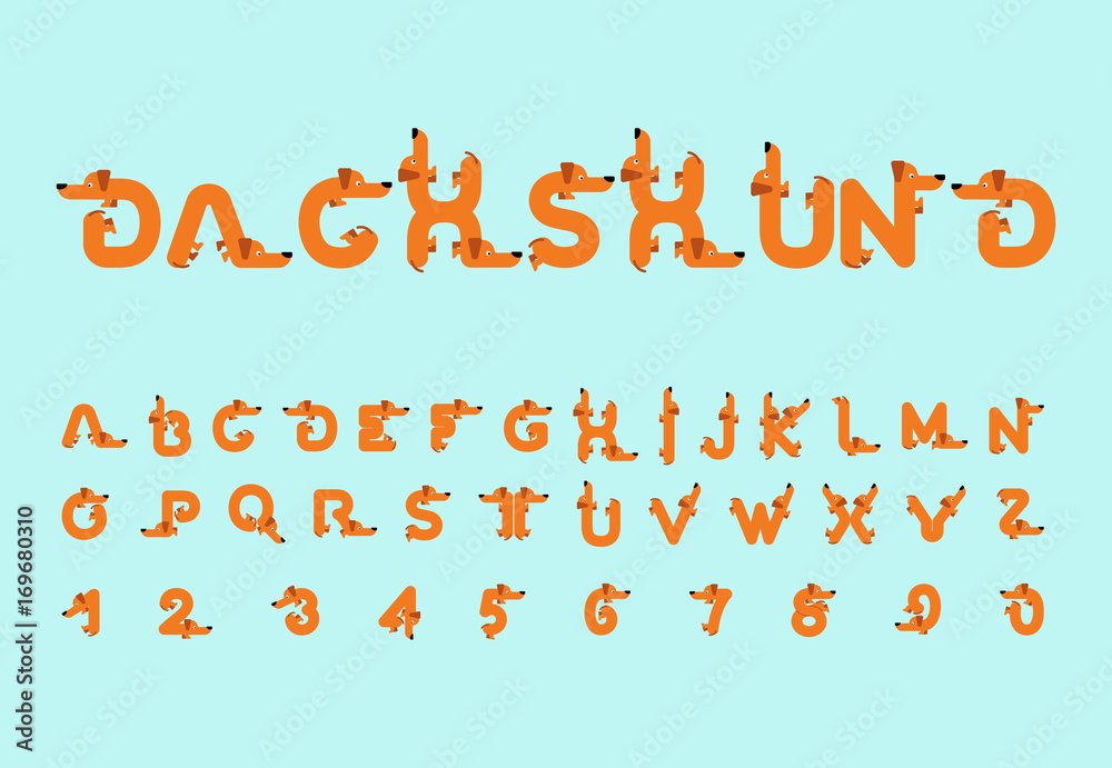 Dachshund font. Dog alphabet. Lettering home animal. ABC pet Stock ...
