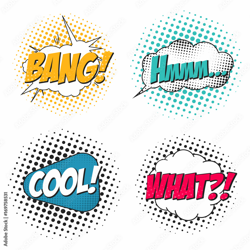 Comic book sound effect set, speech bubbles in pop art style. What ...