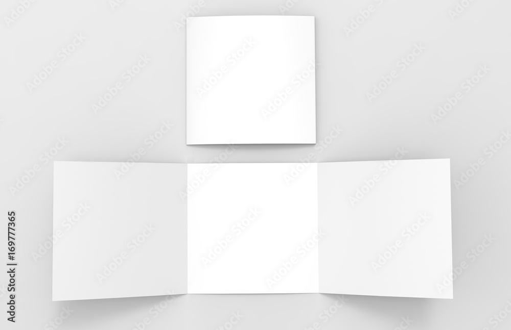 Blank white empty square tri fold catalogs brochure flyer, with ...