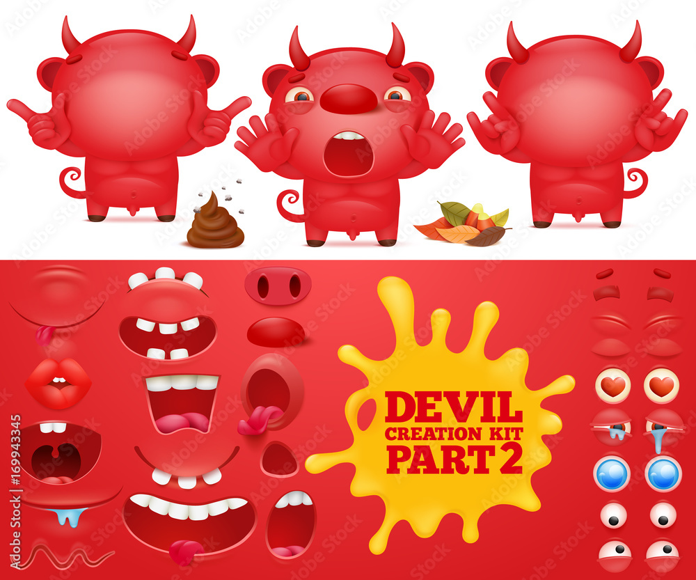 Cartoon emoticon red devil character creation kit. Stock Vector | Adobe ...