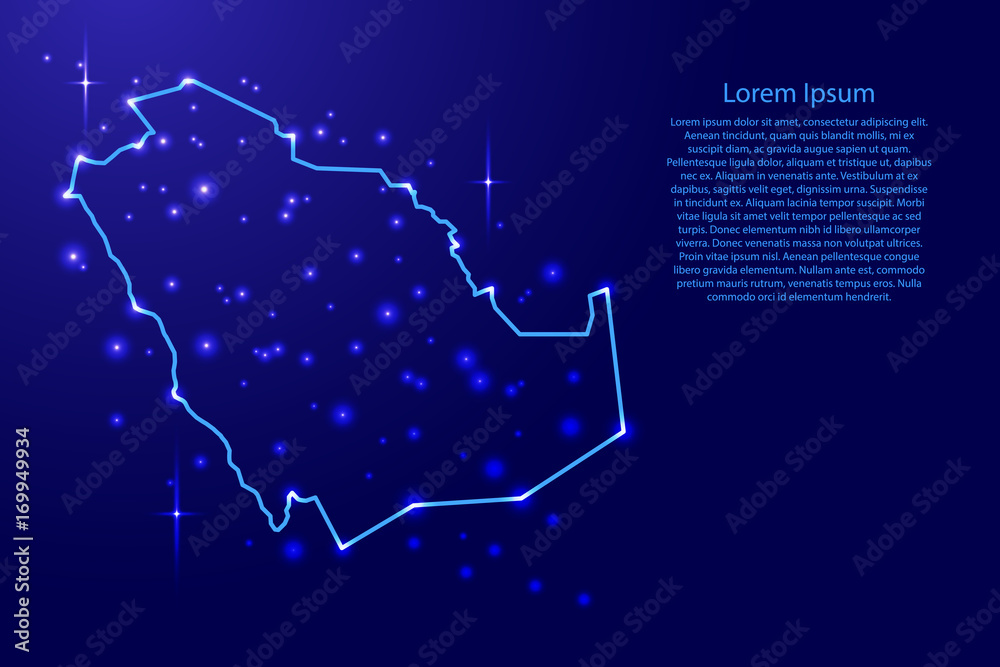 Map Saudi Arabia from the contours network blue, luminous space stars ...