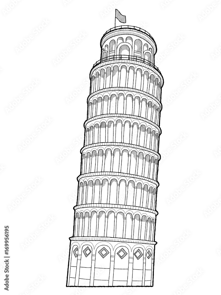 Leaning Tower Of Pisa Vector Illustration Hand Drawn Cartoon Art Stock ...