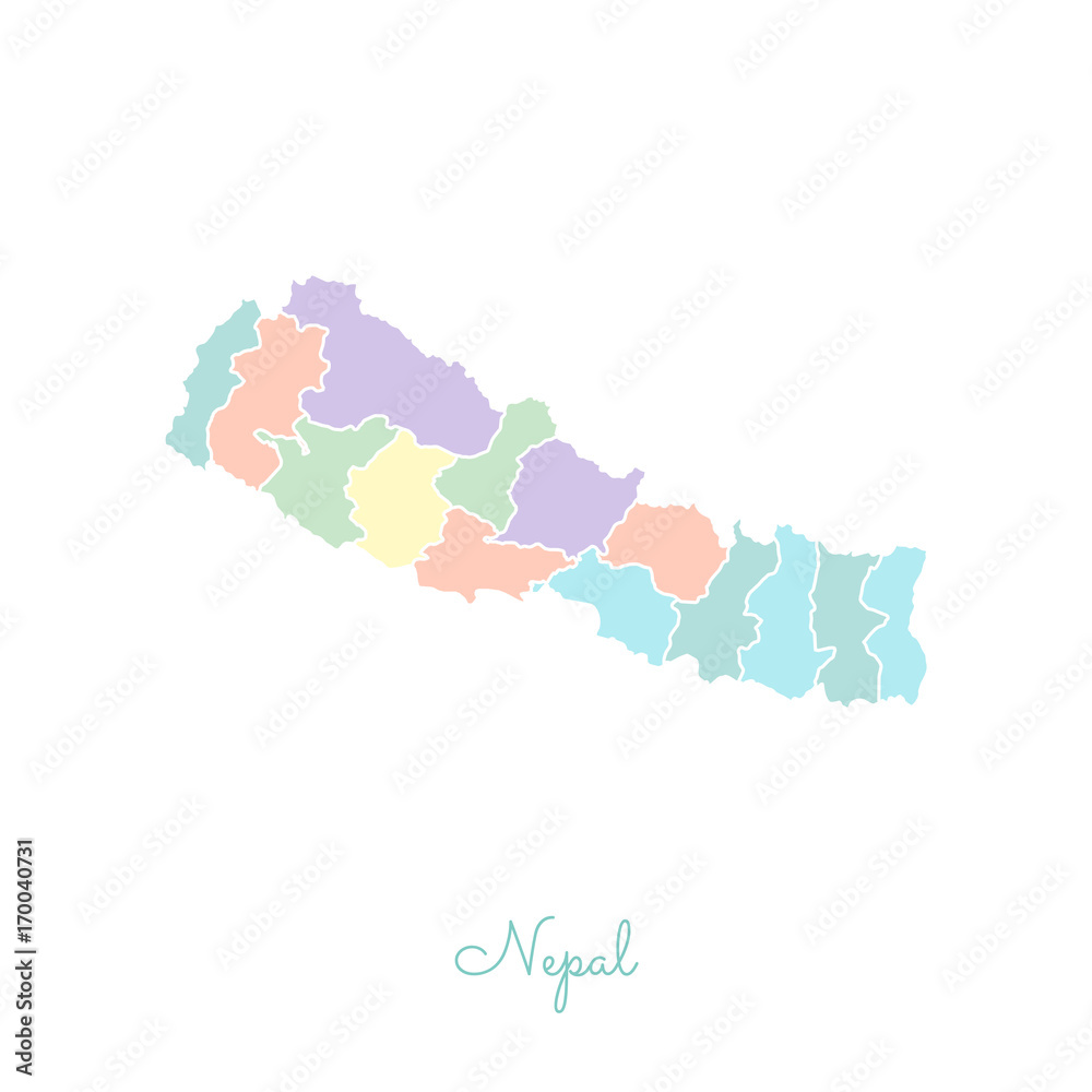 Nepal region map: colorful with white outline. Detailed map of Nepal ...