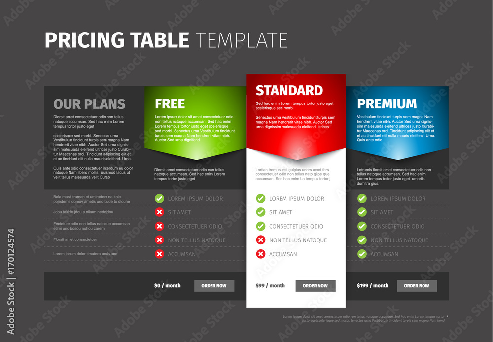 Product / service pricing comparison table Stock Vector | Adobe Stock