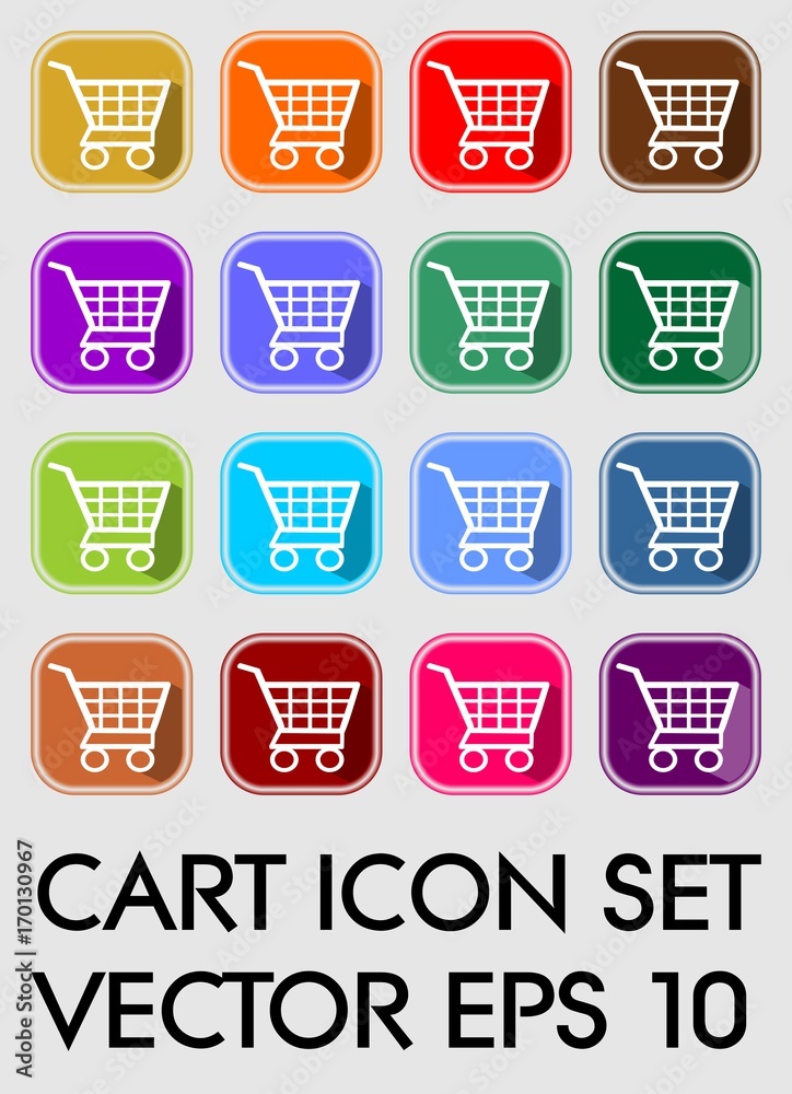 Set of cart icons, rounded square in different color variants, flat ...