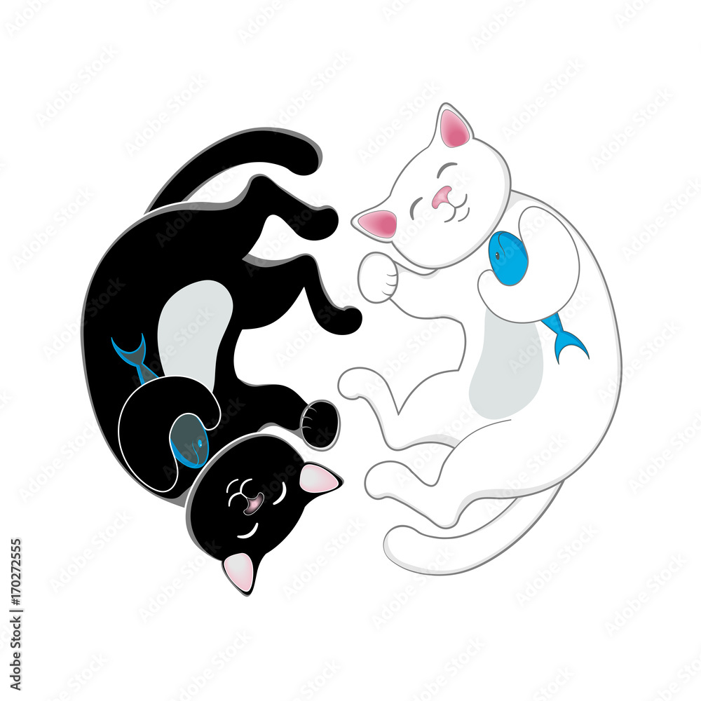 Logo, emblem with two cats, black and white, forming a circle, isolated ...