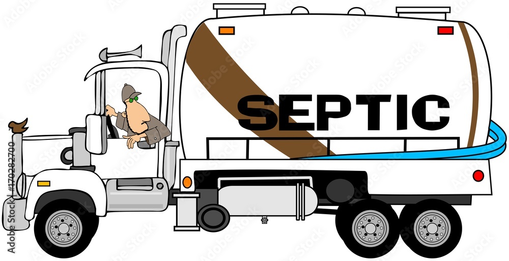 Illustration of a man backing up a septic tank pumper truck. Stock ...