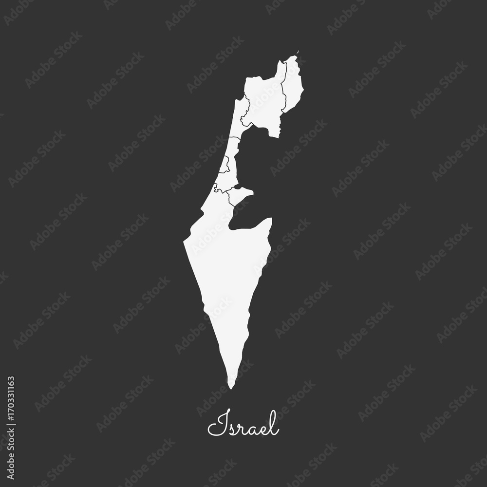Israel region map: white outline on gray background. Detailed map of ...