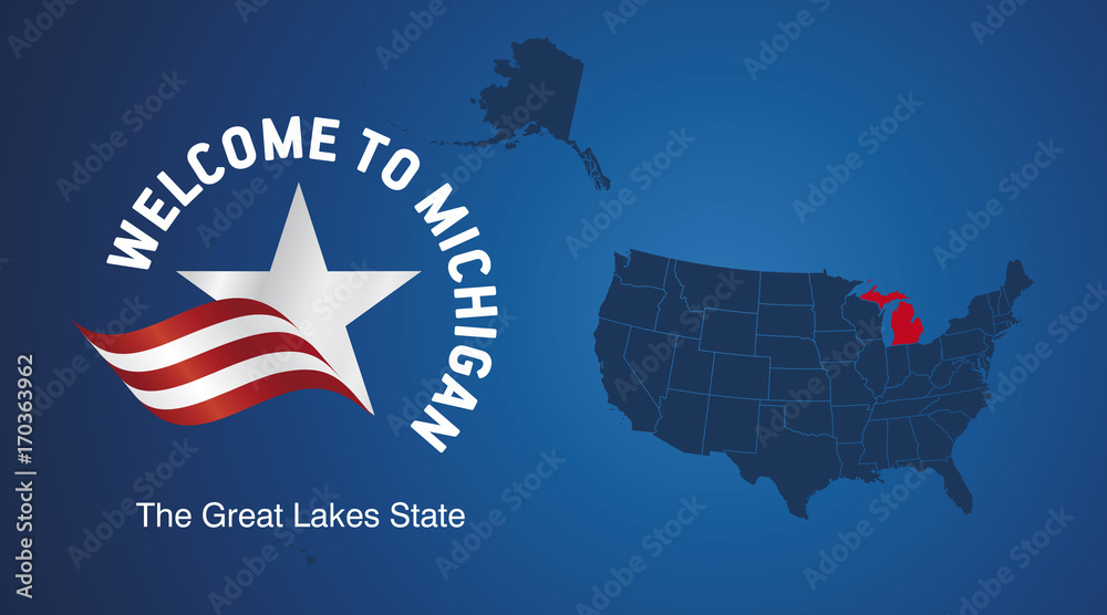 Welcome to Michigan USA map banner logo icon 素材庫向量圖 | Adobe Stock