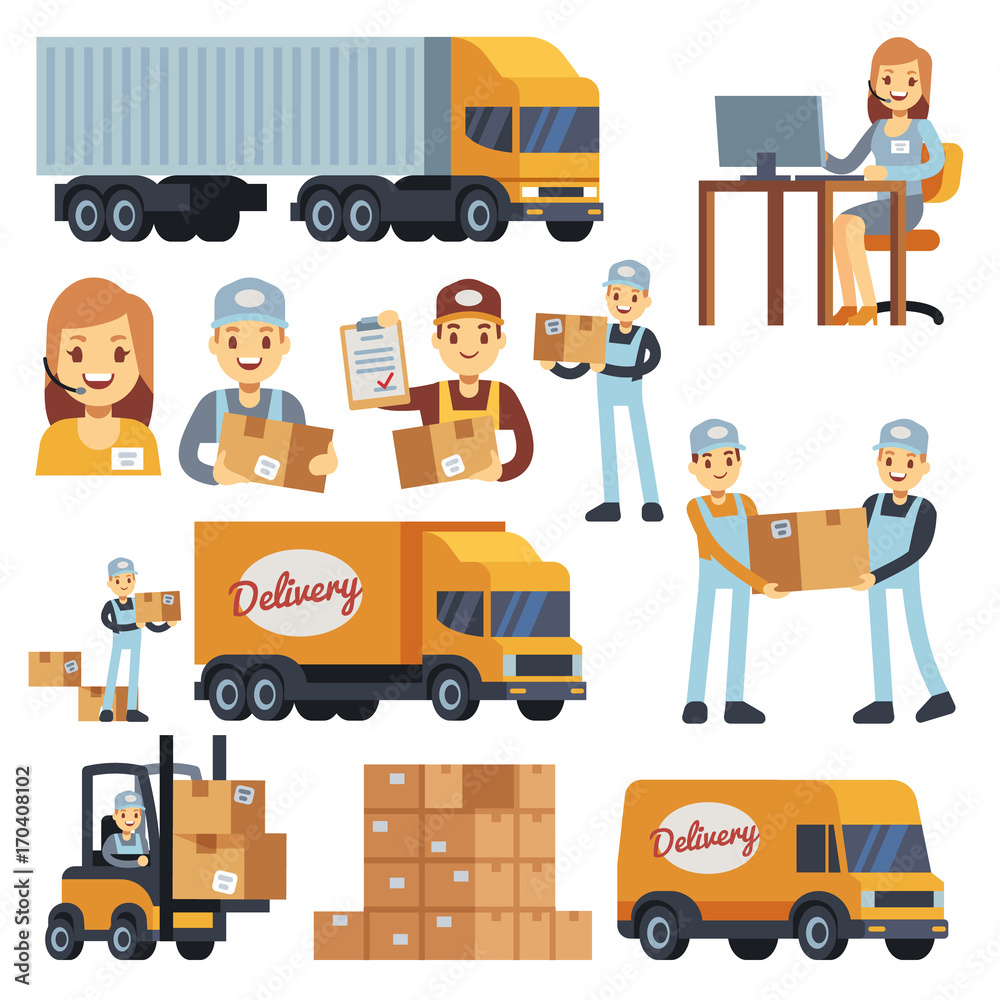Warehouse workers cartoon vector characters - loader, delivery man ...