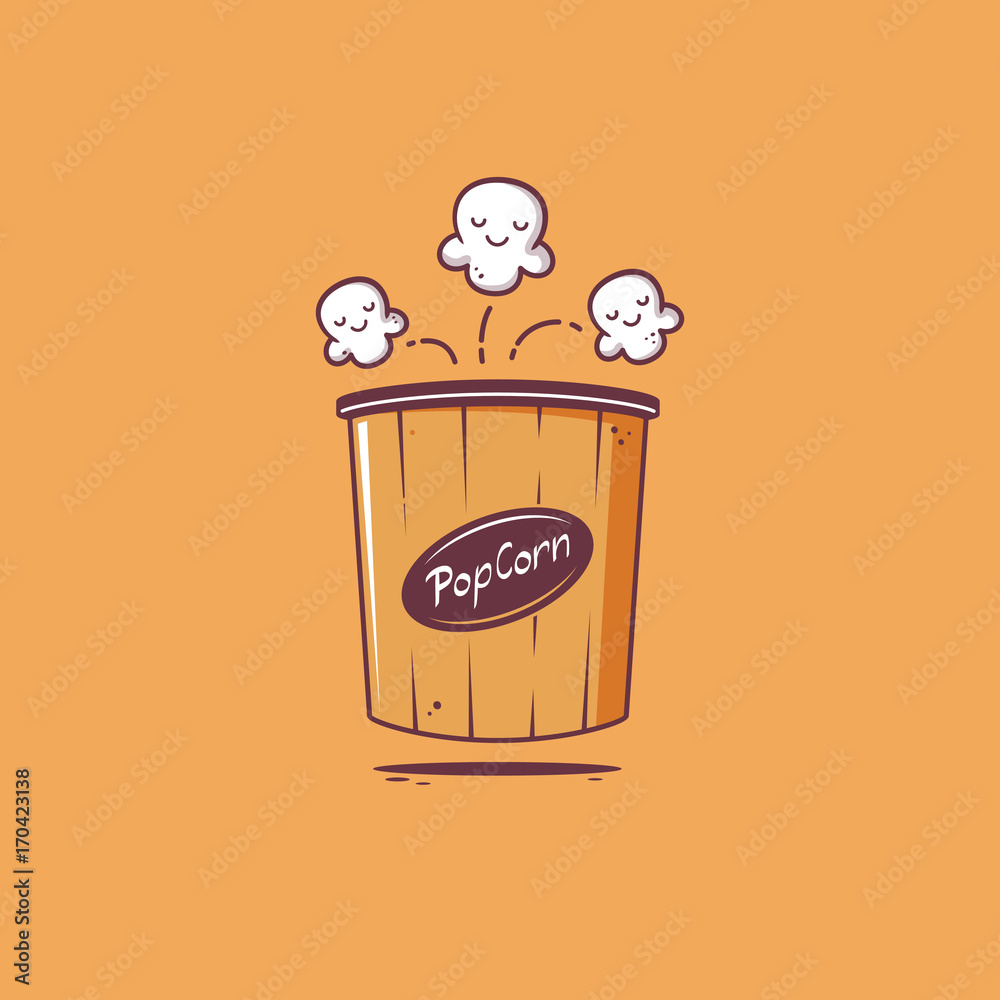 Pop corn characters jumping out from a bucket vector cartoon ...
