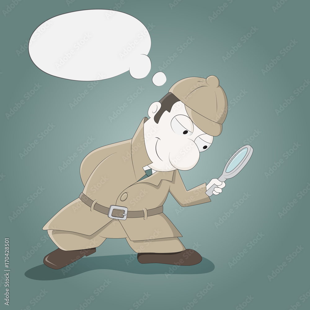 Vector cartoon illustration of detective searching something Stock ...