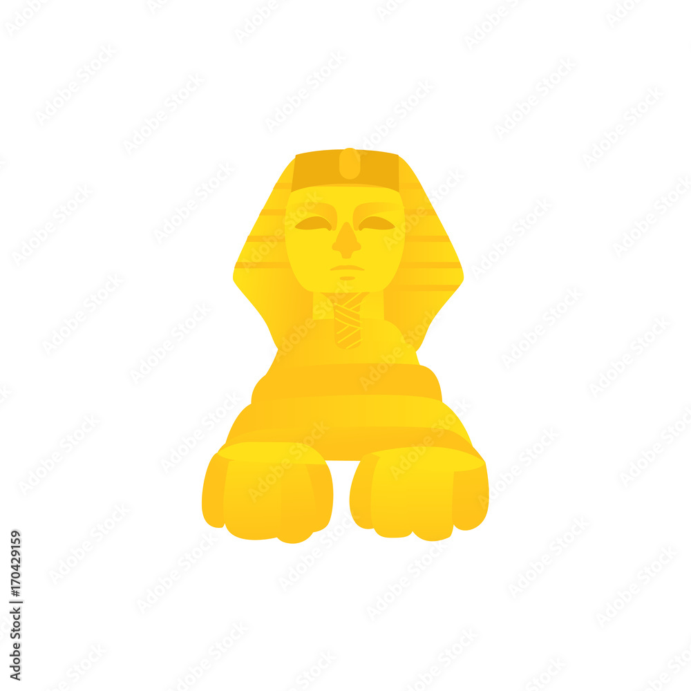 Stylized statue of sphinx, symbol of Egypt culture, front view flat ...