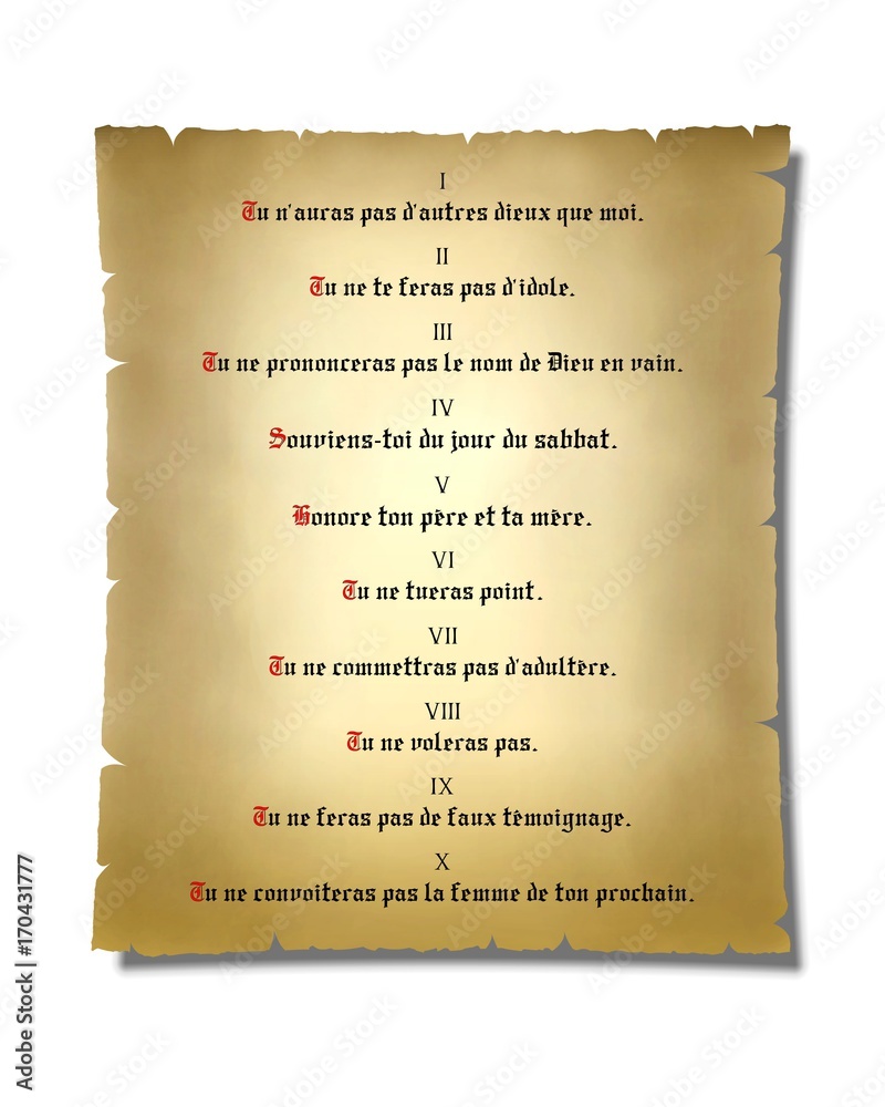 Illustration Stock Parchemin. Décalogue, Les 10 commandements | Adobe Stock
