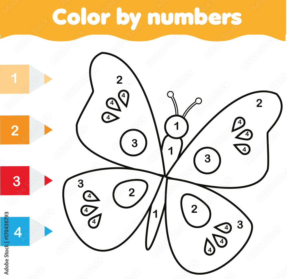 Coloring page with butterfly. Color by numbers educational children ...