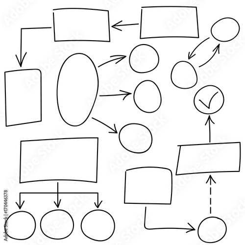 hand drawn blank hierarchy diagram, flow chart vector in red color ...