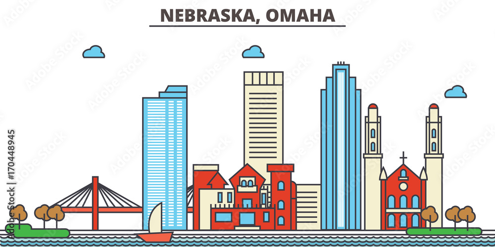 Nebraska, Omaha.City skyline: architecture, buildings, streets ...