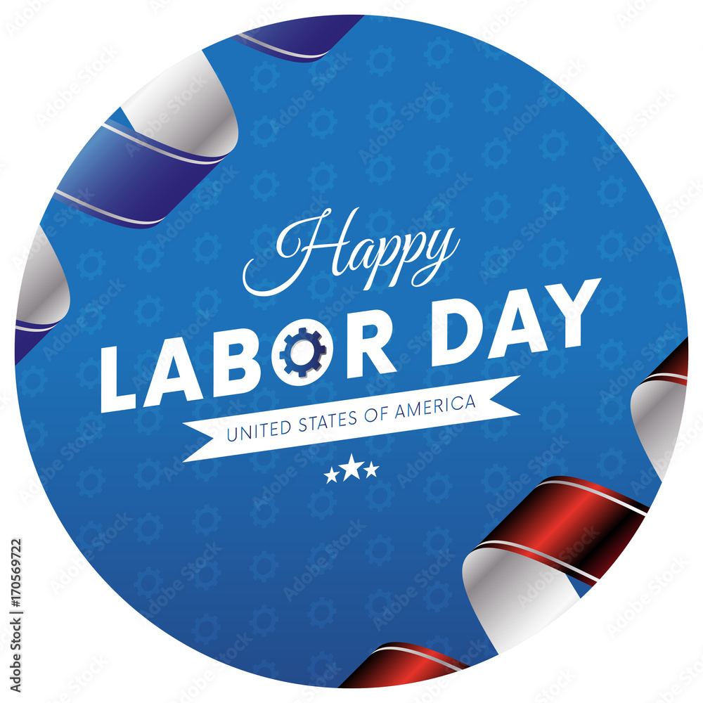 Happy Labor Day sticker or banner. Blue gradient background. Waving ...