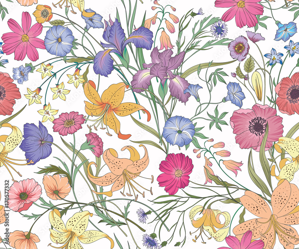 Beautiful seamless floral pattern . Flower vector illustration. Field ...