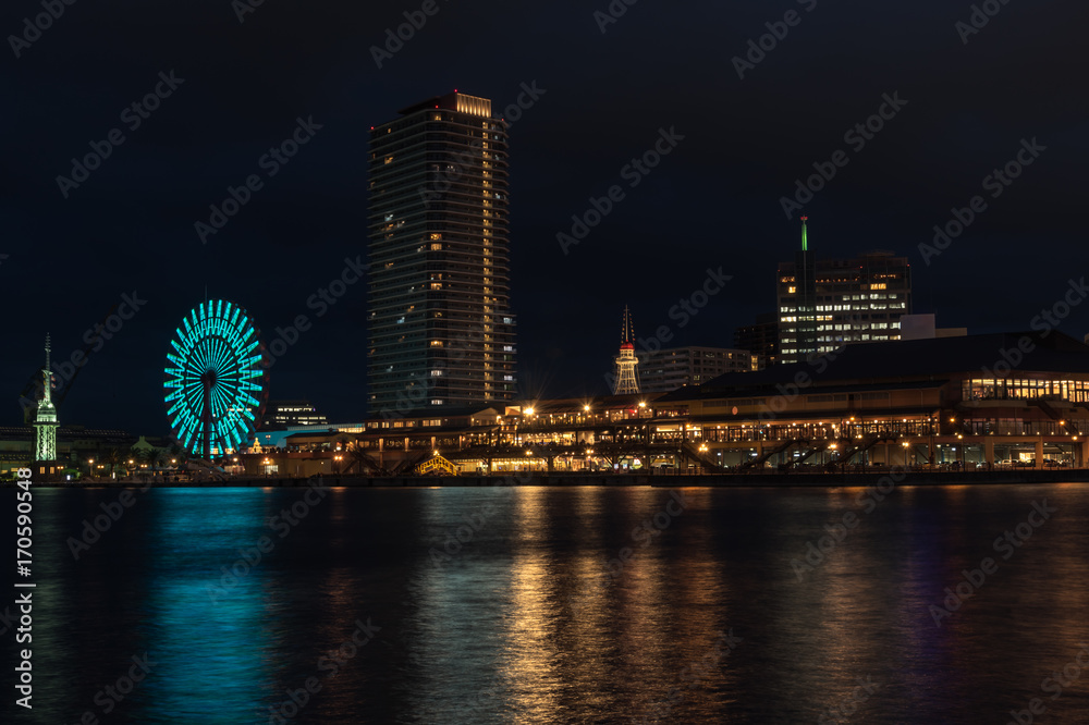 Beautiful view of Kobe Port.Night scenery of Bay Area in Kobe City ...