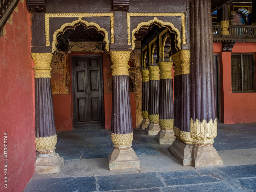 Indoor view of columns inside the very old hindu temple Stock Photo ...