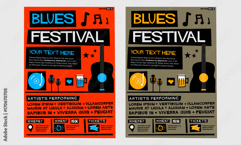 Blues Festival (Flat Style Vector Illustration Quote Poster Design ...