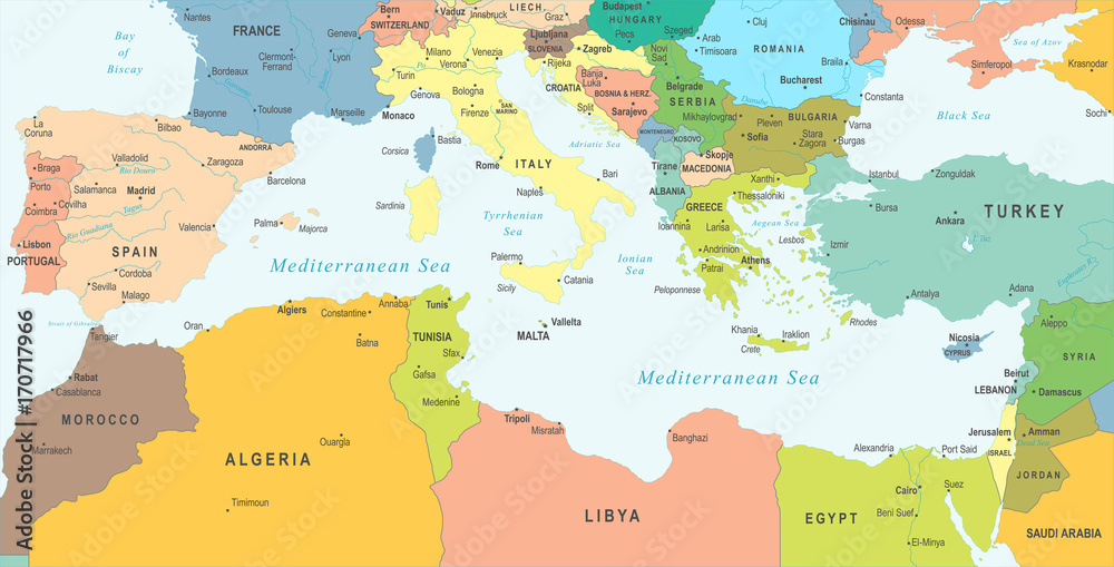 Mediterranean sea Map - Vector Illustration Stock Vector | Adobe Stock