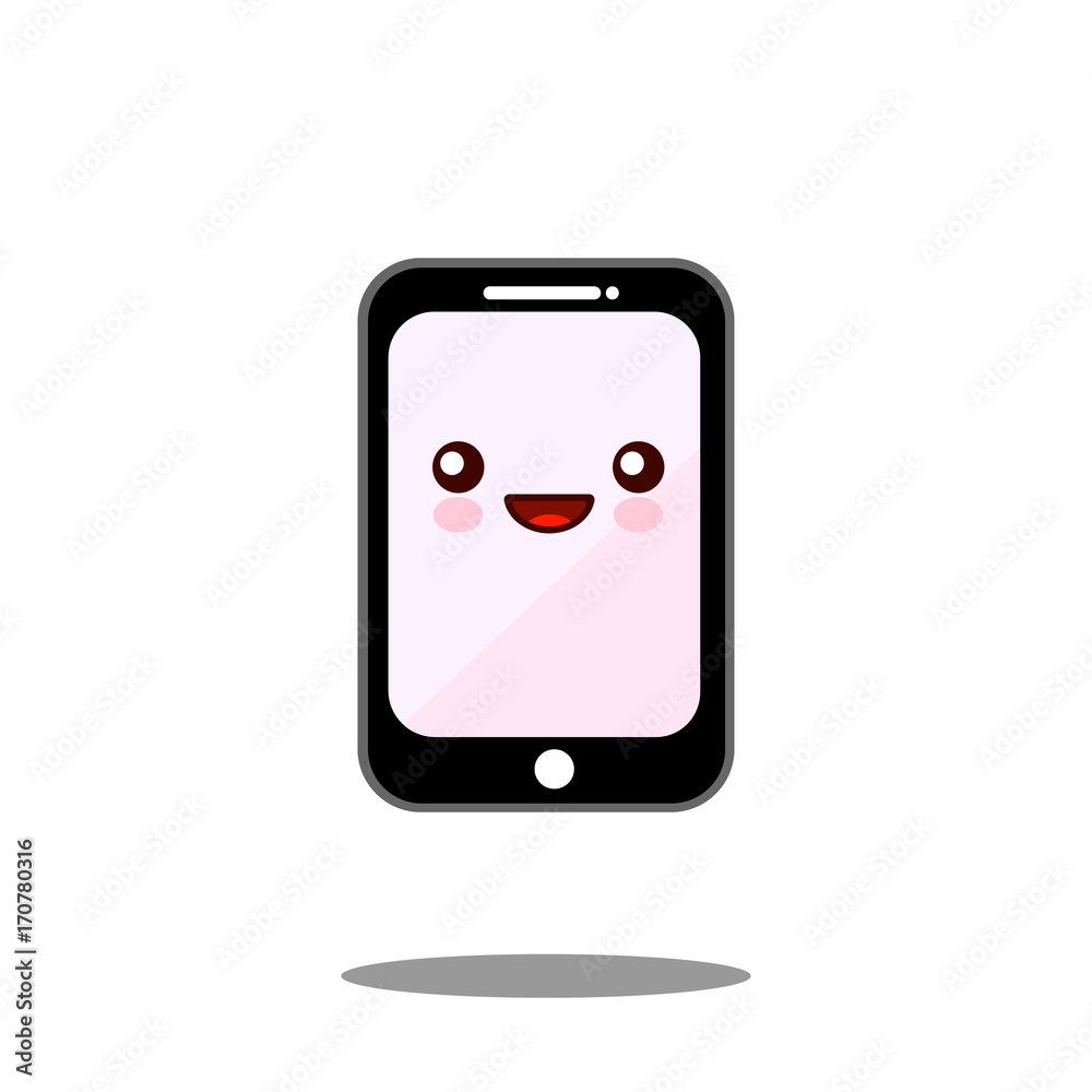 Cute Smart phone cartoon character icon kawaii Smiling face. Flat ...
