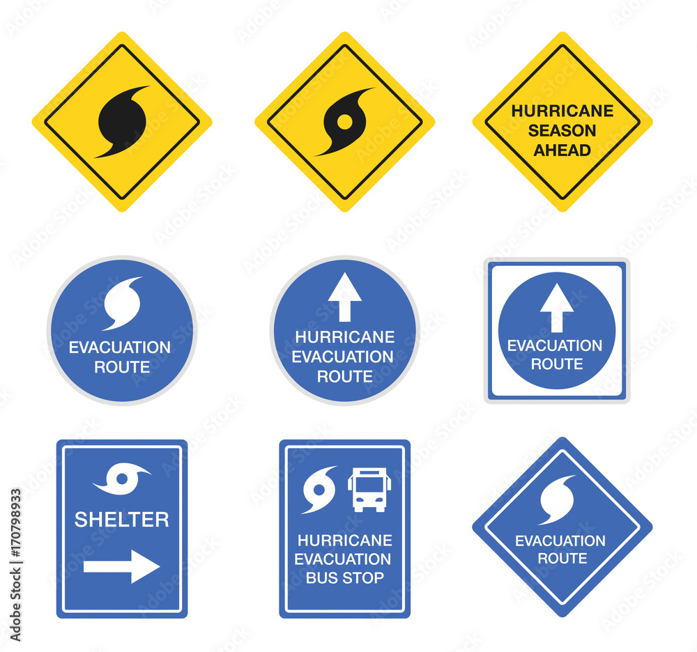 Hurricane road signs, danger alert vector symbols Stock Vector | Adobe ...