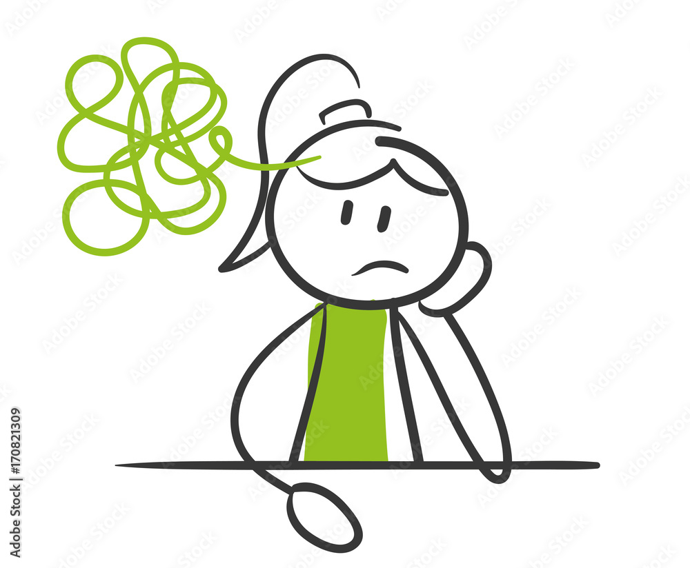 Stick Figure Series Green Woman / Depression, depressiv, burnout. Stock ...