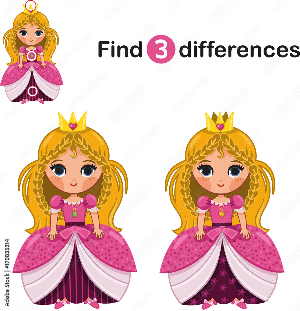 Find 3 Differences Between two Princess Stock Vector | Adobe Stock